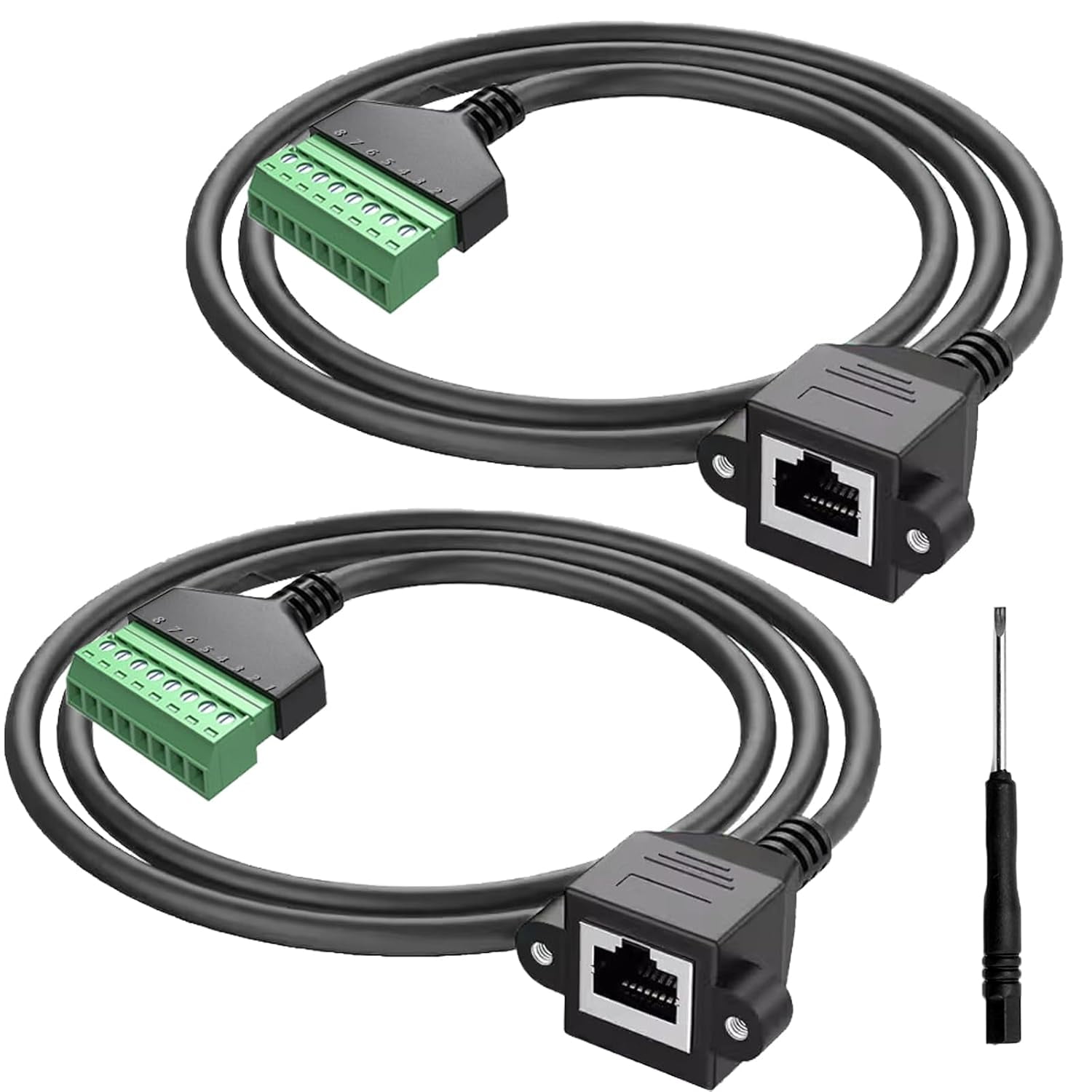 2PCS 1.6ft/0.5m RJ45 Female Plug to 8 Pin Screw Terminal Connector for ...