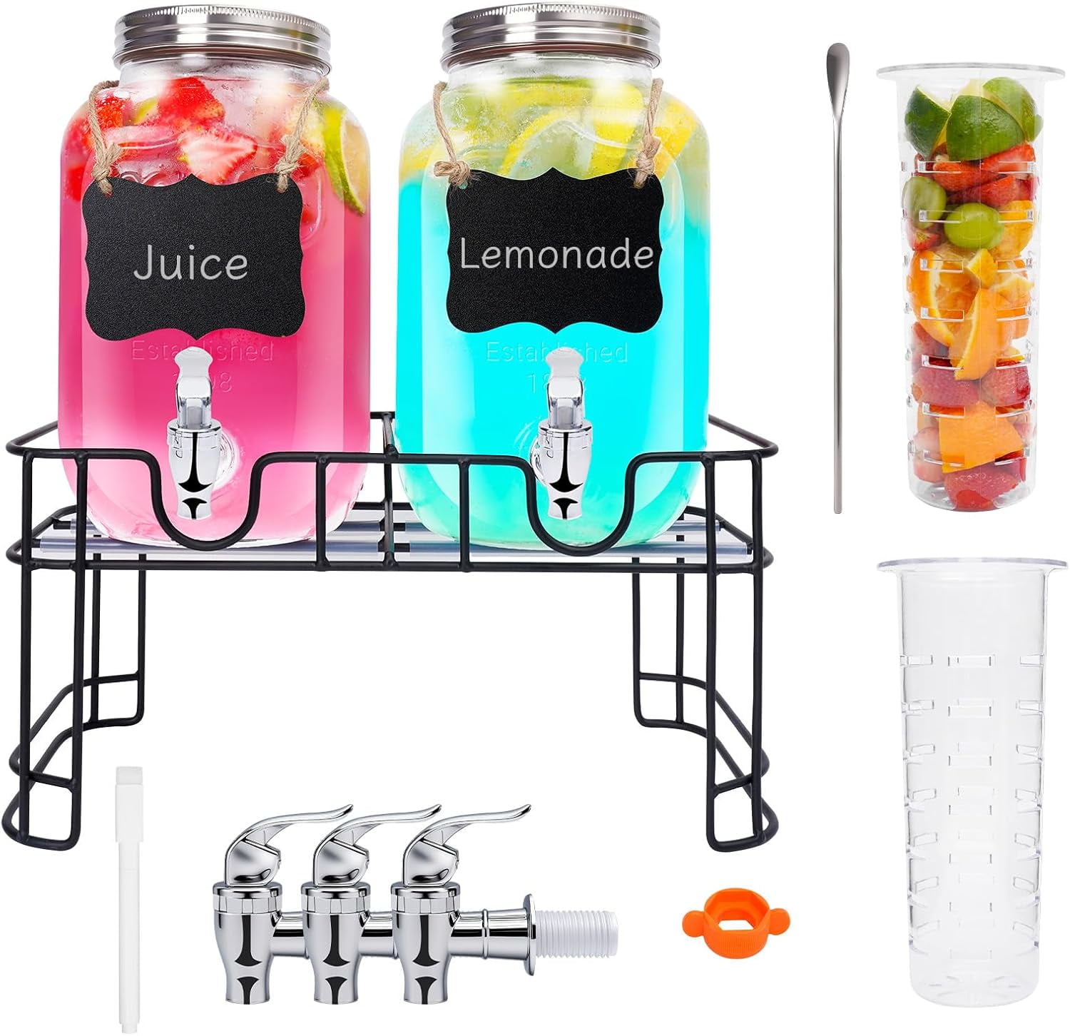 2PCS 1 Gallon Glass Drink Dispensers for Parties, Beverage Dispenser ...
