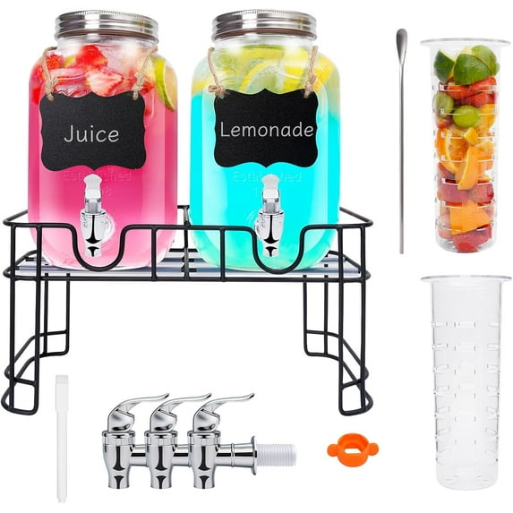2PCS 1 Gallon Glass Drink Dispensers for Parties, Beverage Dispenser ...