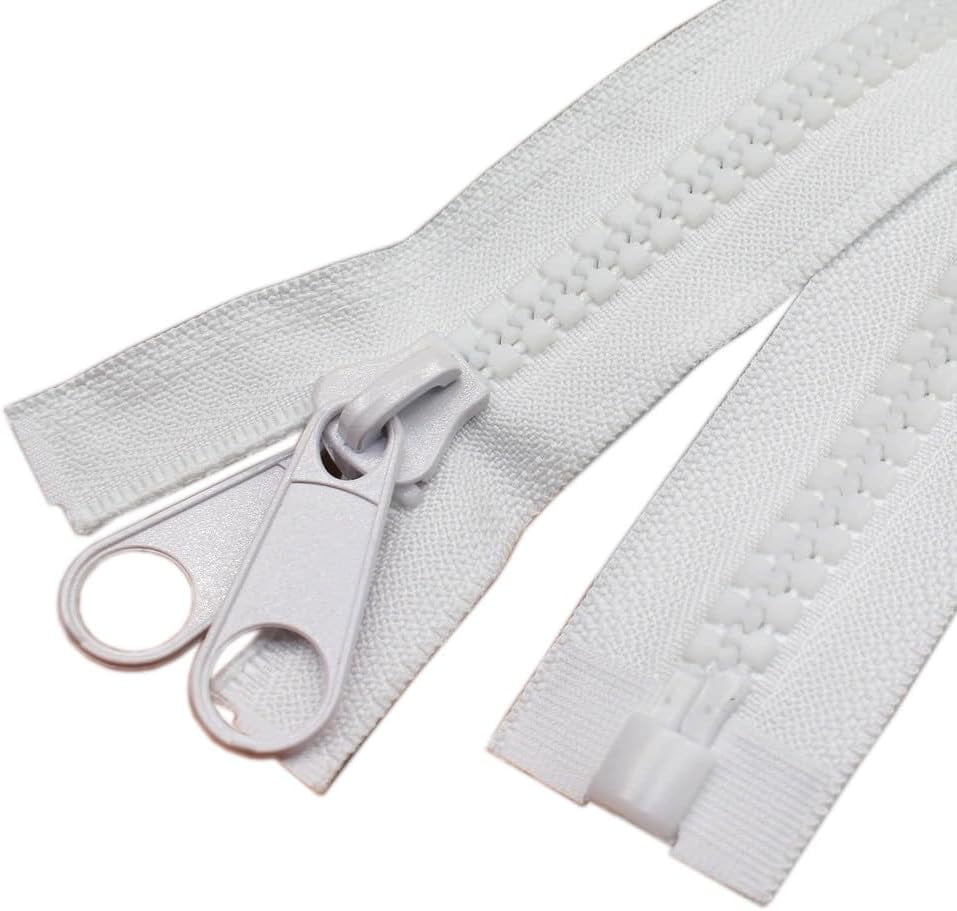 2PCS #10 40 Inch Separating Large Plastic Zippers White with Double ...