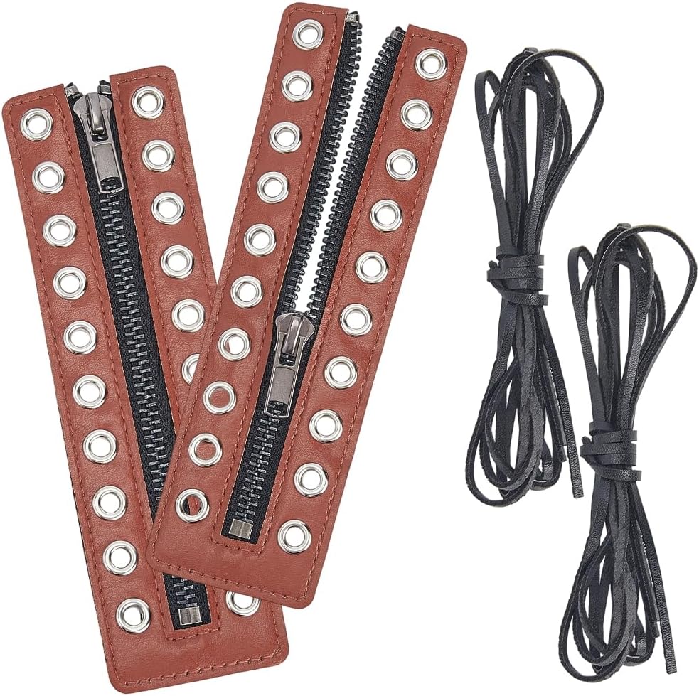 2PCS 10 Eyelet Tieless PU Leather Zipper Inserts 6.89 x 1.97 Inch No ...