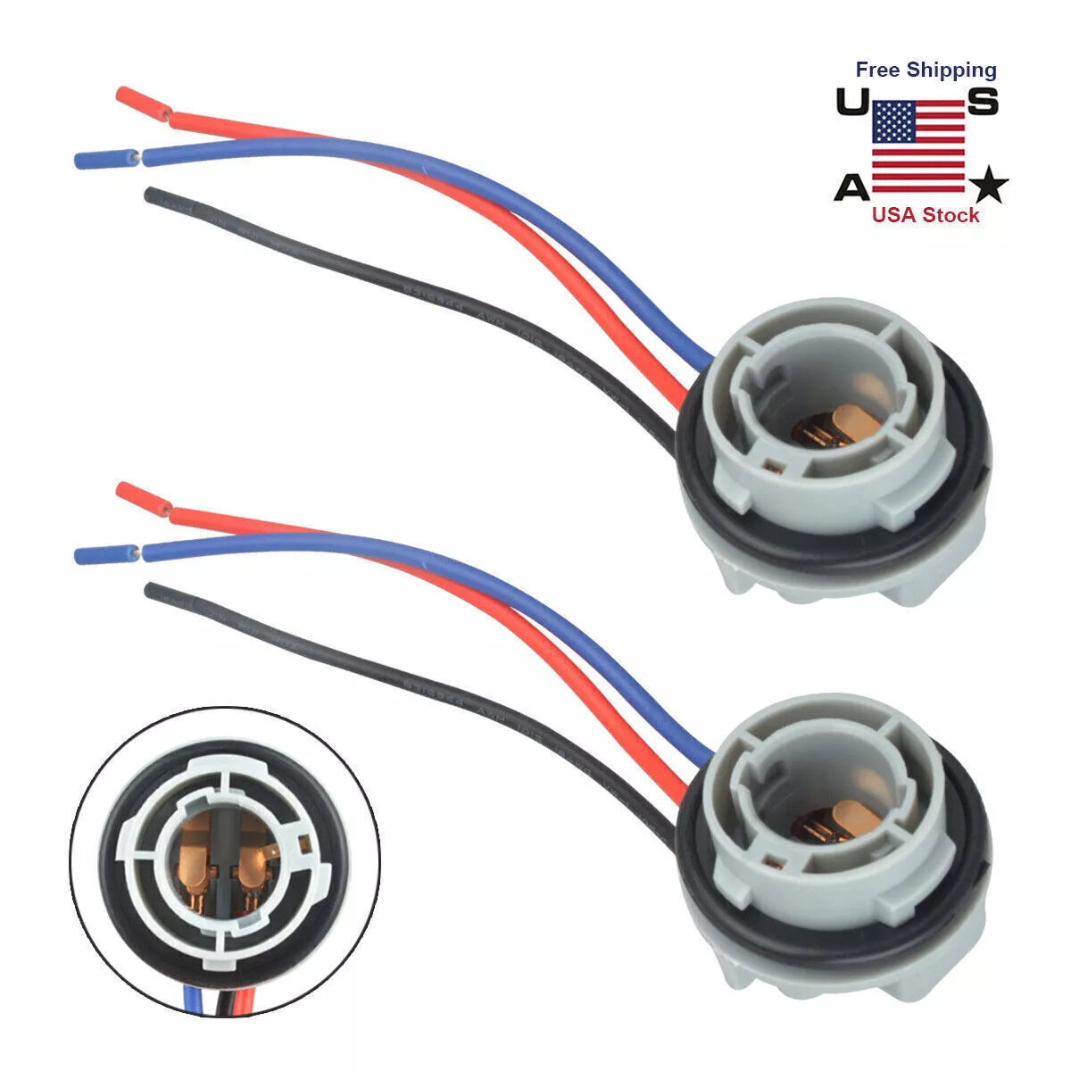 2PCS 1157 2357 LED Pig Tail Plug Stop Brake Turn Light Bulb Socket ...