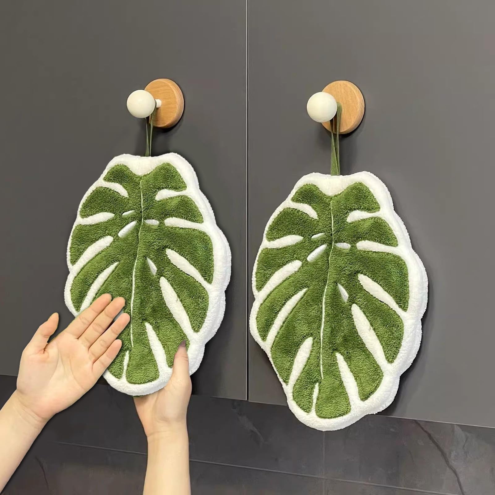 2PCS 11in Leaf Hand Towels for Bathroom Kitchen, Soft Absorbent Kitchen ...