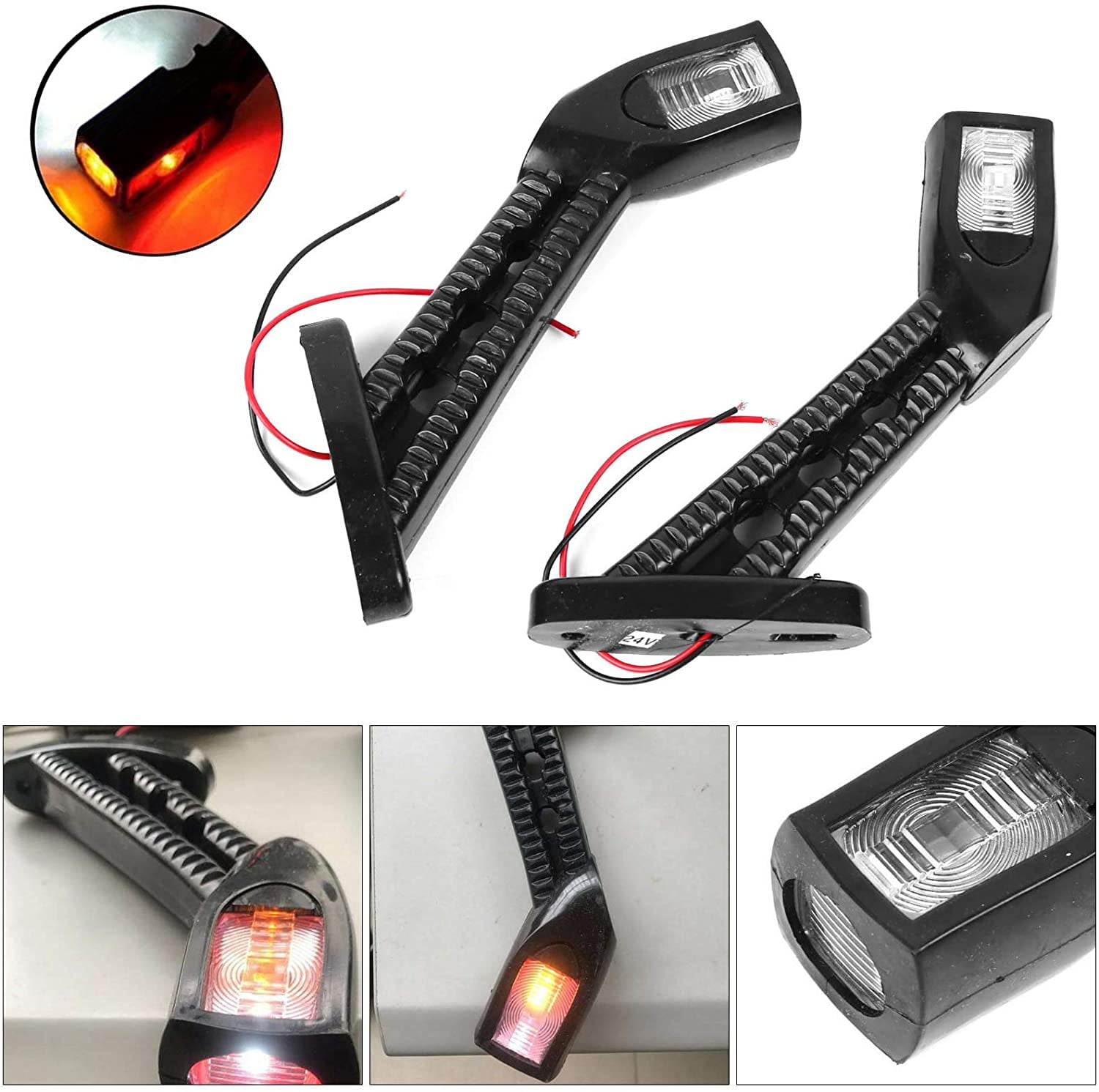 2PCS 12/24V Led Side Marker Lights Stalk Outline Lamp Indicator Trailer ...