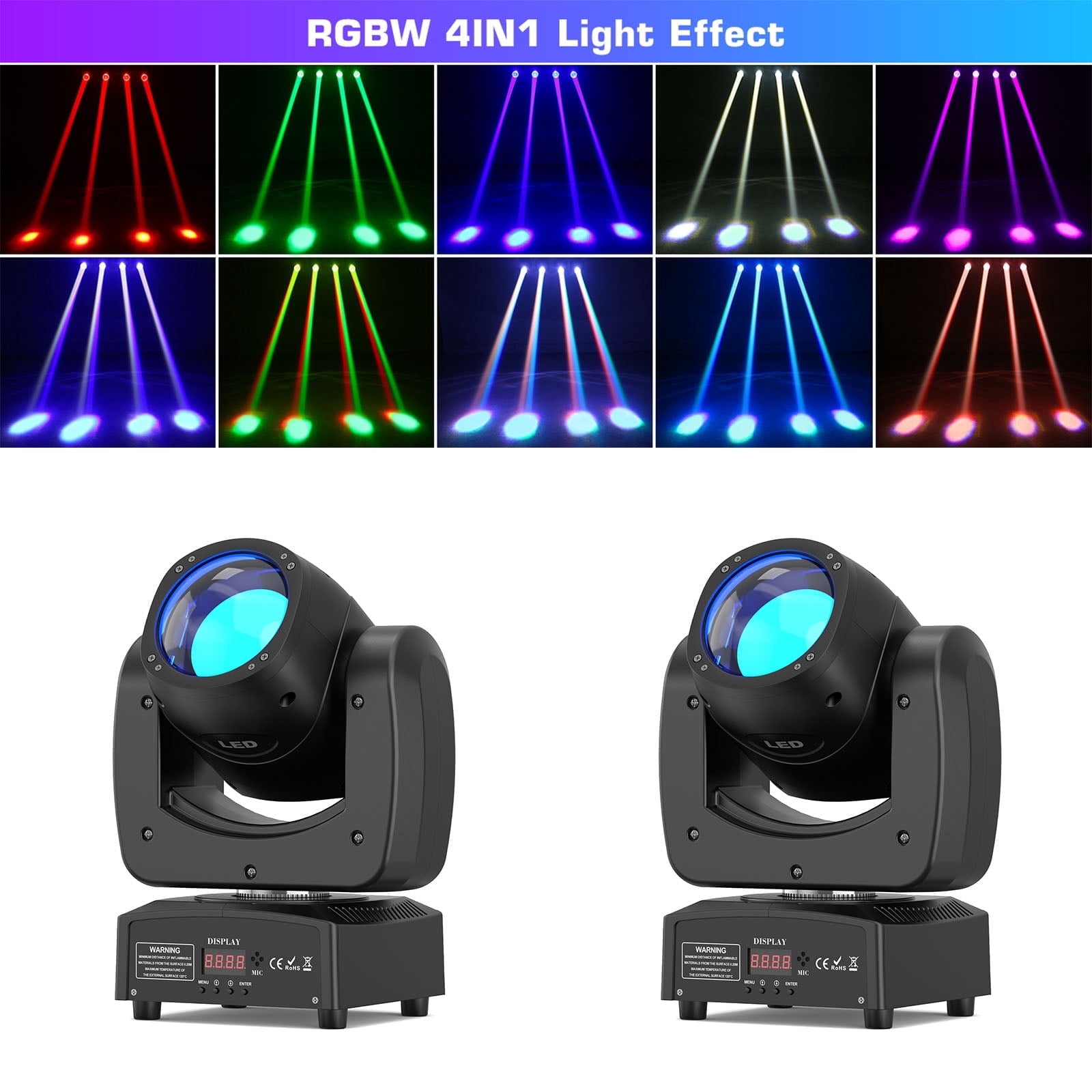 2PCS 100W DJ Moving Head Beam Light 2pcs RGBW 4 in1 LED Stage Lighting ...