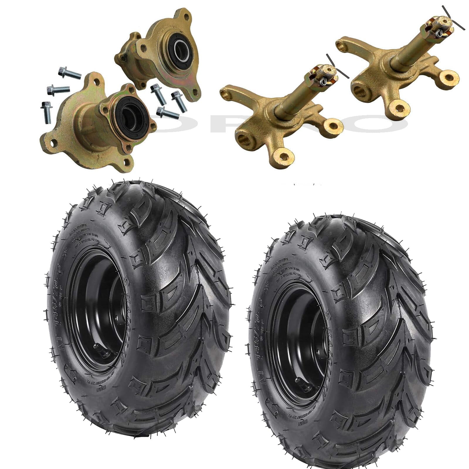 2PCS 145/70-6 Front Tubeless Wheel Tires and Disc Brake 3 Stud Wheel ...