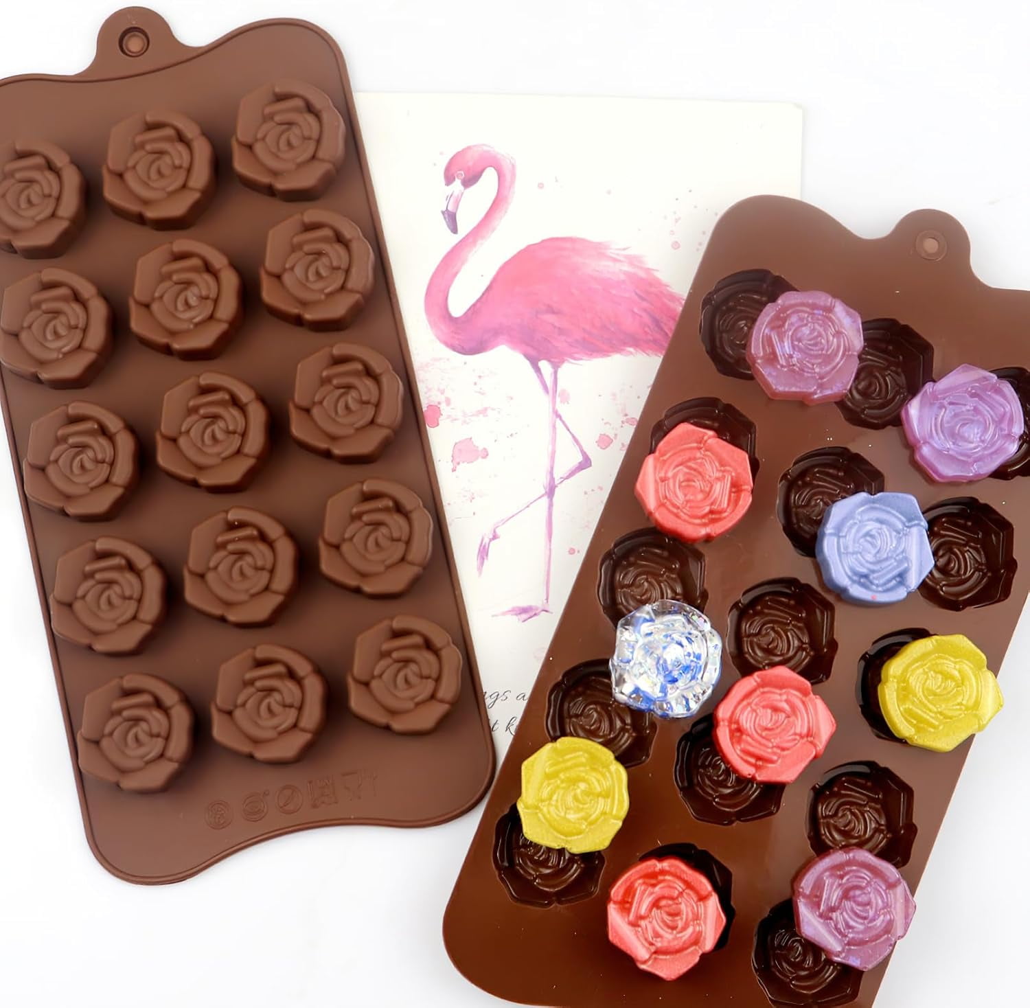 2PCS-15 Cavity Flower Non-Stick Candy Silicone Moulds 15-Cavity Mini ...