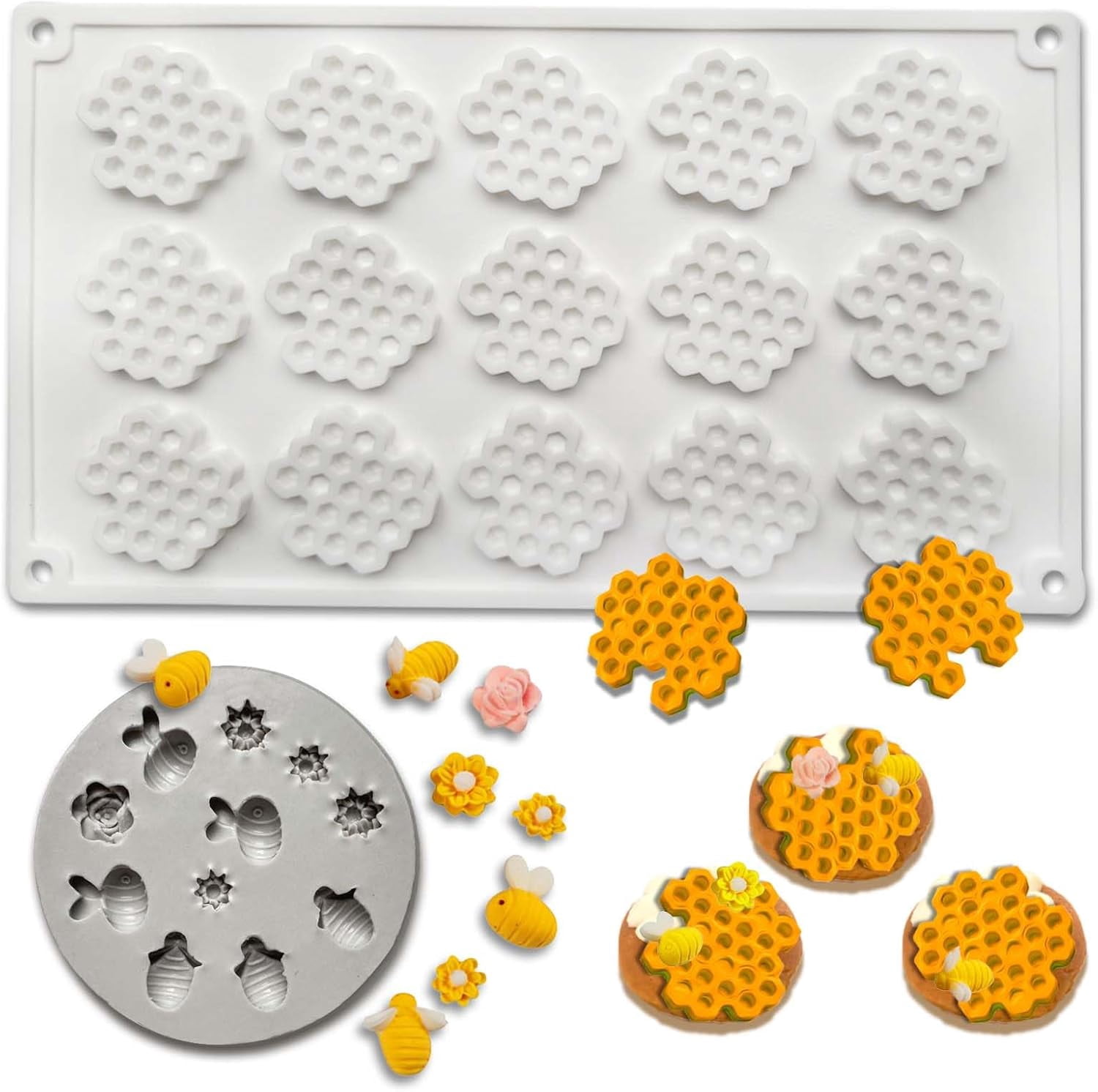2PCS 15 Cavity Honeycomb Mold & Bee Silicone Tuile Molds,Honey comb ...