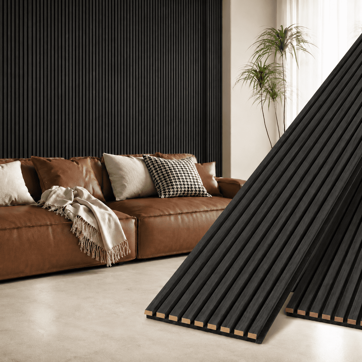 2-Pack 16" x 104" Wood Slat Acoustic Wall Panels, 23 Sq. Ft. Coverage ...