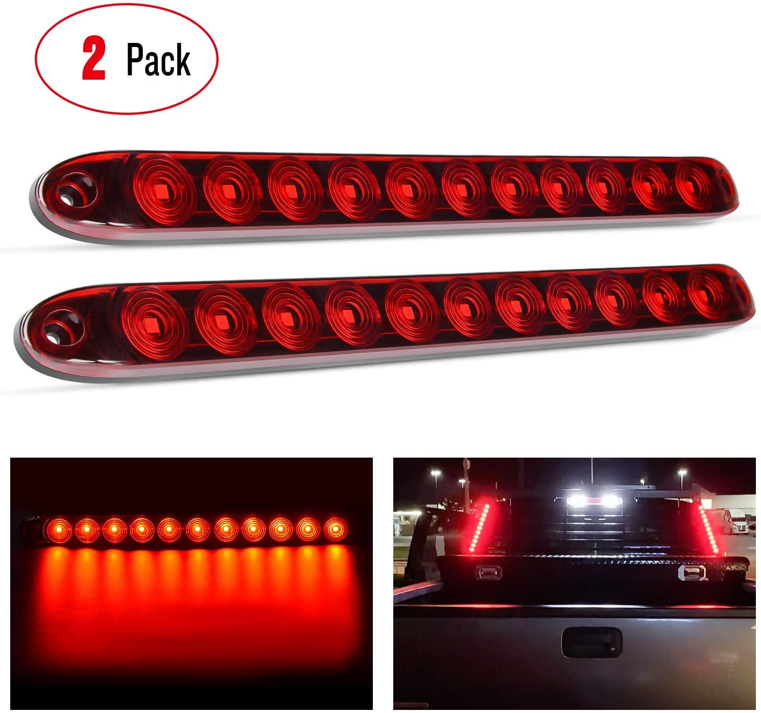 2PCS 16inch 11 LEDs Red Trailer Light Bar for Park Stop Turn signals ...