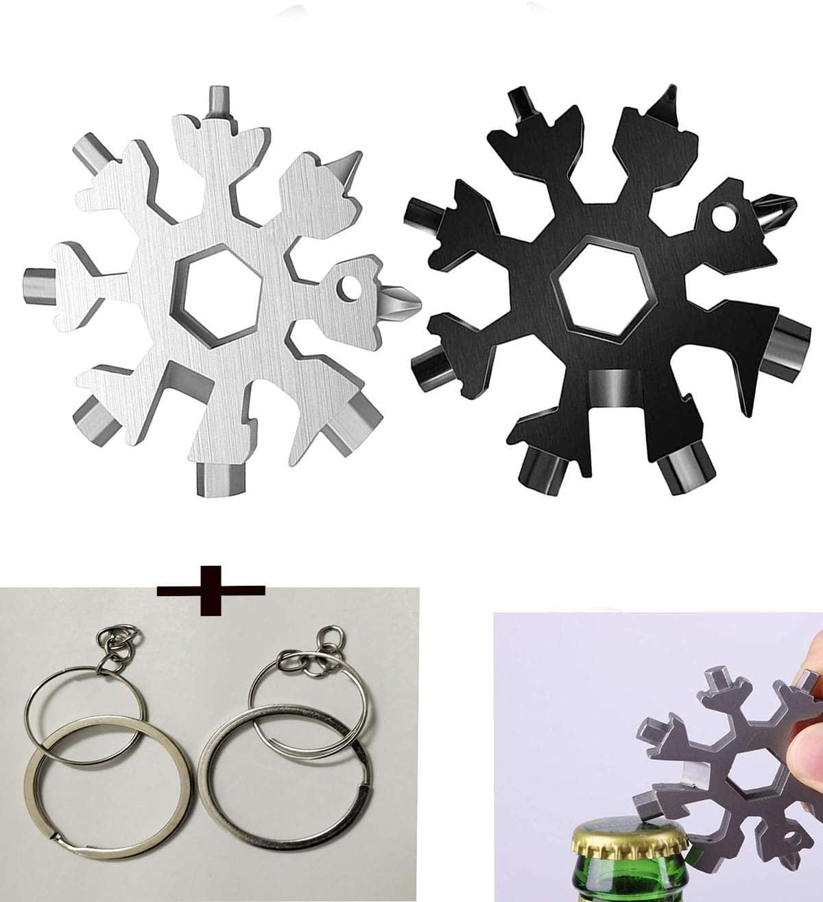 2PCS 18-in-1 Snowflake Multi Tool, Stainless Steel Snowflake Bottle Opener/Flat Phillips ...