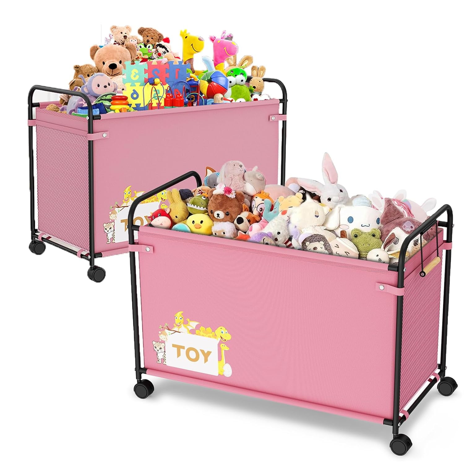 2PCS 180L Kids Large Toy Box with Wheels, Metal & Oxford Cloth Big Toy ...