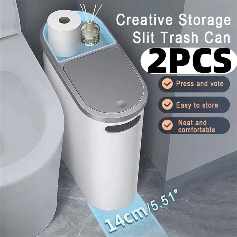 2PCS/1PC Bathroom Trash Can, Household Creative Gap Trash Can With Lid ...
