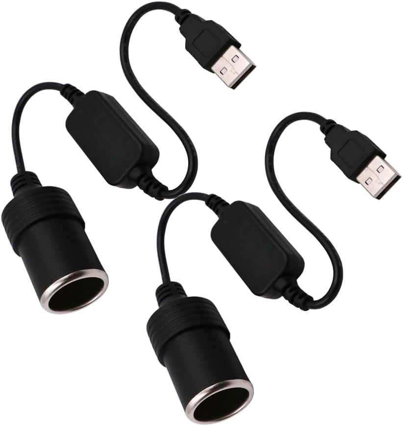 2PCS 1ft USB A Male to 12V 8W Cigarette Lighter Socket Adapter Power Cable for Dash Cam, GPS ...