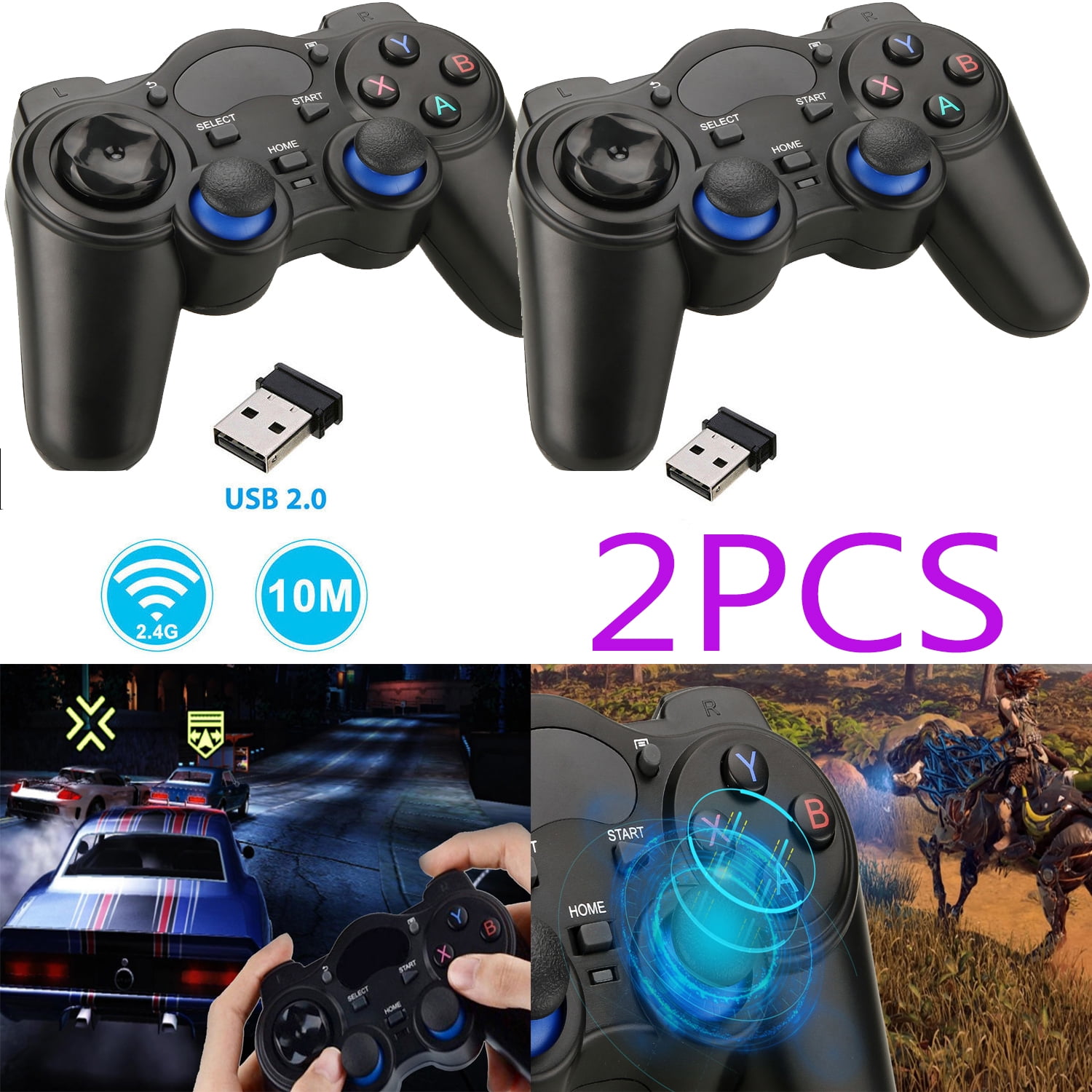 2PCS 2.4G Wireless Gaming Controller Gaming Joystick Handle for PS3 ...