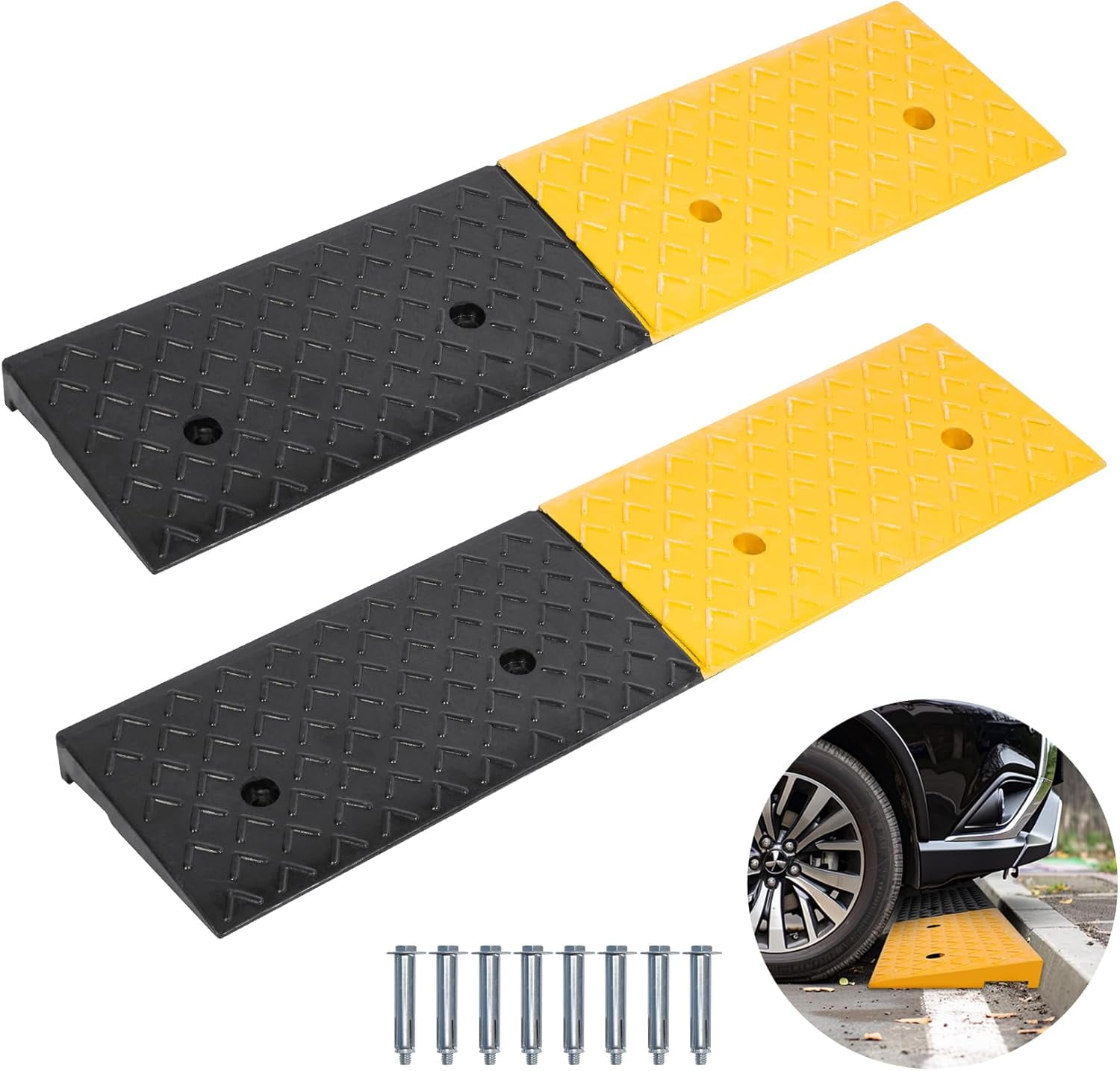 2PCS 2'' Rise Rubber Curb Ramp,Heavy Duty Threshold Ramps Driveway Curb ...