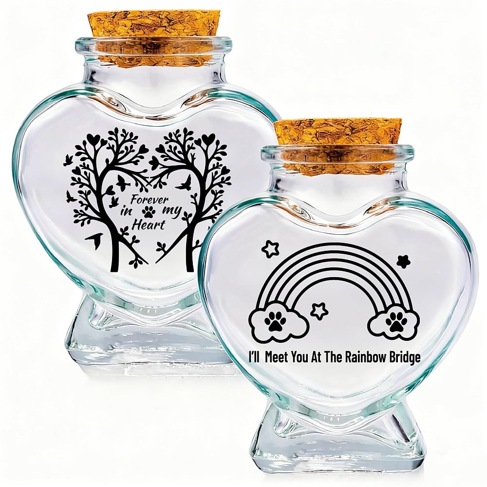 2PCS 2 Styles Pet Memorial Bottle Pet Hair Keepsake Jar Rainbow Trees ...