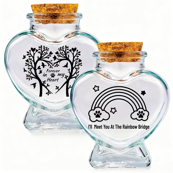 2PCS 2 Styles Pet Memorial Bottle Pet Hair Keepsake Jar Rainbow Trees ...