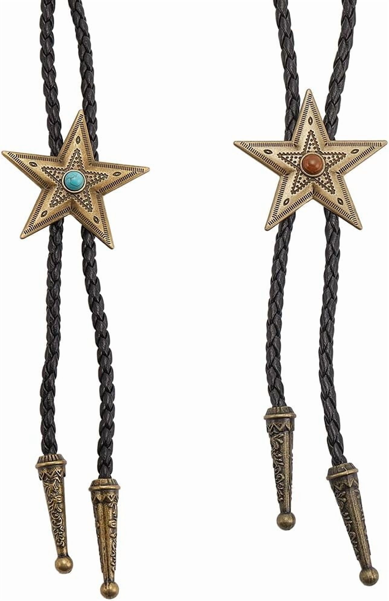 2PCS 2 Styles Vintage Bola Tie Western Cowboy Black PU Leather Bolo Tie ...