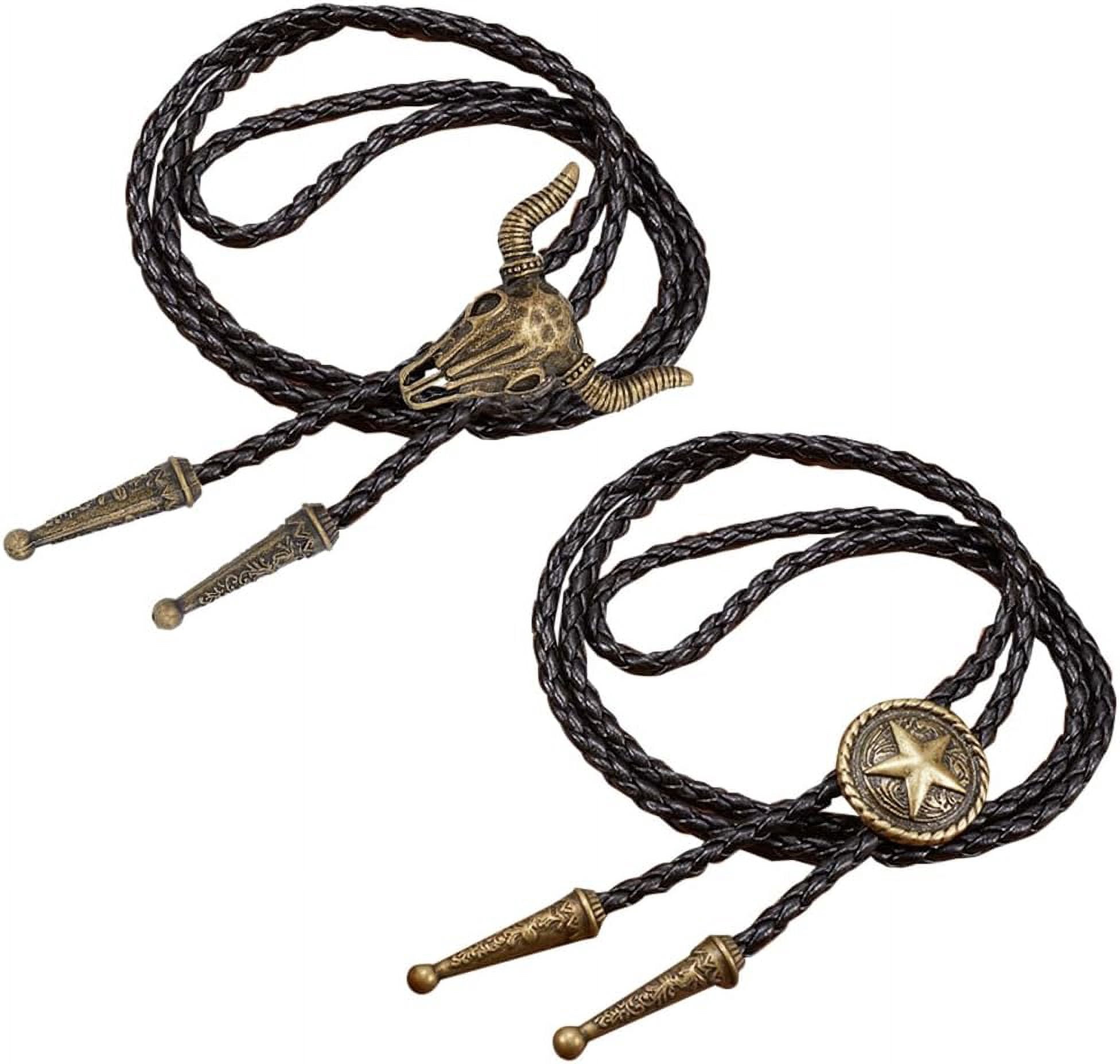 2PCS 2 Styles Western Cowboy Bolo Tie Retro Bronze Cowhead Round Star ...