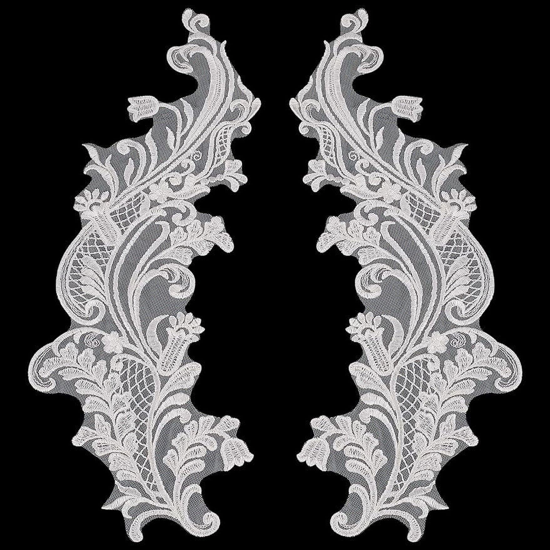 2PCS 2 Styles White Flowers Patch Floral Embroidery Applique Mesh ...