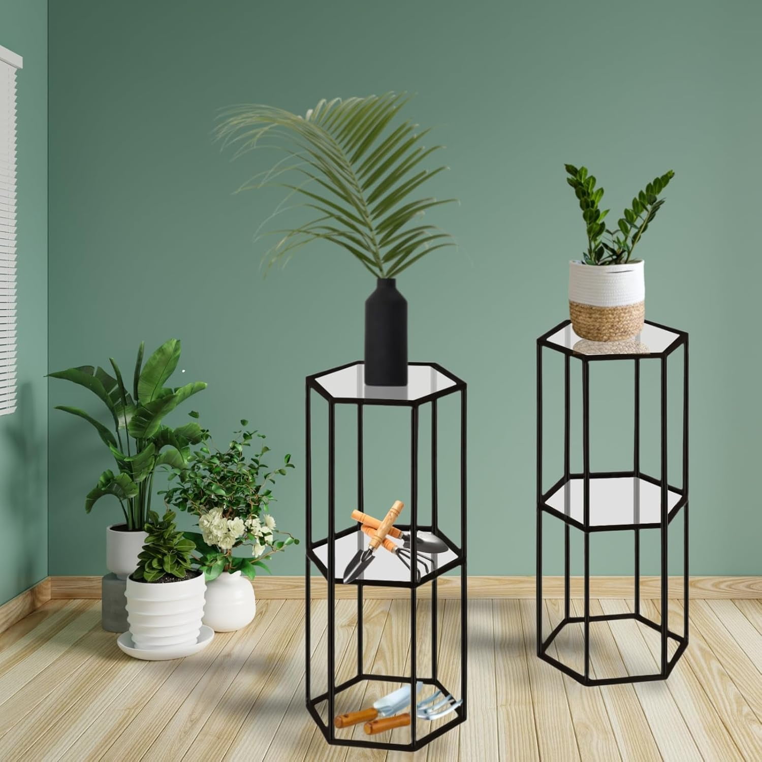 2PCS 2 Tier Hexagon Black Plant Stand Flower Stand for Party, Tall ...
