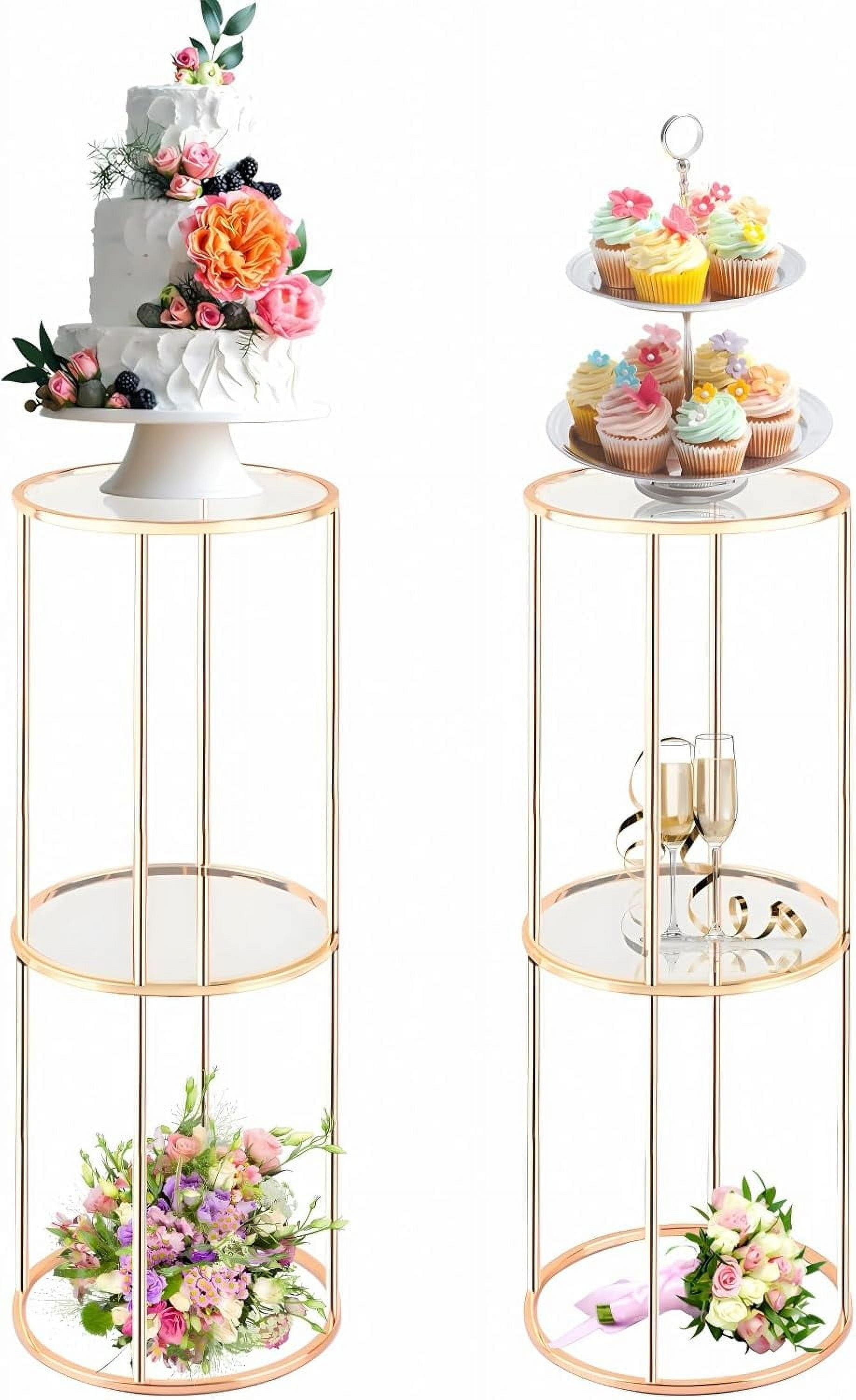 2PCS 2 Tier Round Gold Cake Stand for Party, Tall Metal Pedestal Stands ...