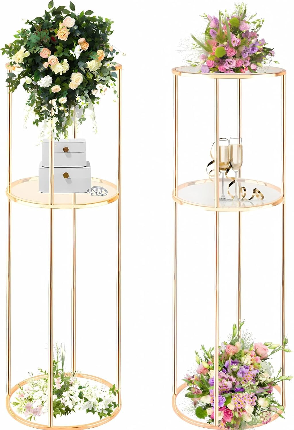 2PCS 2 Tier Round Gold Cake Stand for Party, Tall Metal Pedestal Stands ...