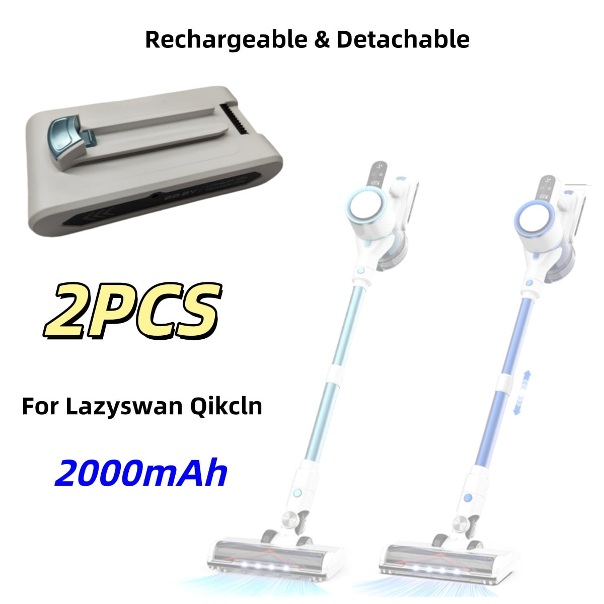 2PCS 2000mAh Rechargeable & Detachable Stick Vacuum Cleaner Battery ...