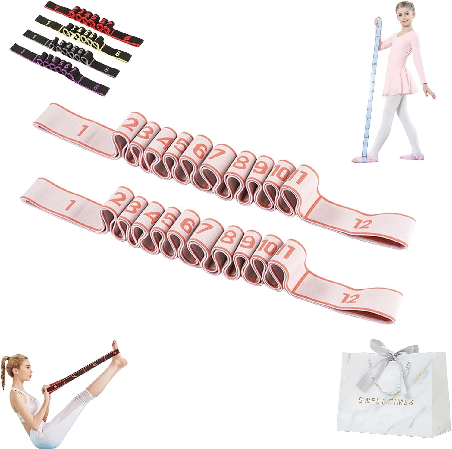 2PCS 2026 New Fitness Resistance Band for Stretching and Yoga,12 ...