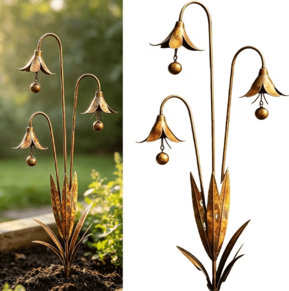 2PCS 2026 New! Wrought Iron Bluebells Wind Chime Stake, Rustic Outdoor ...