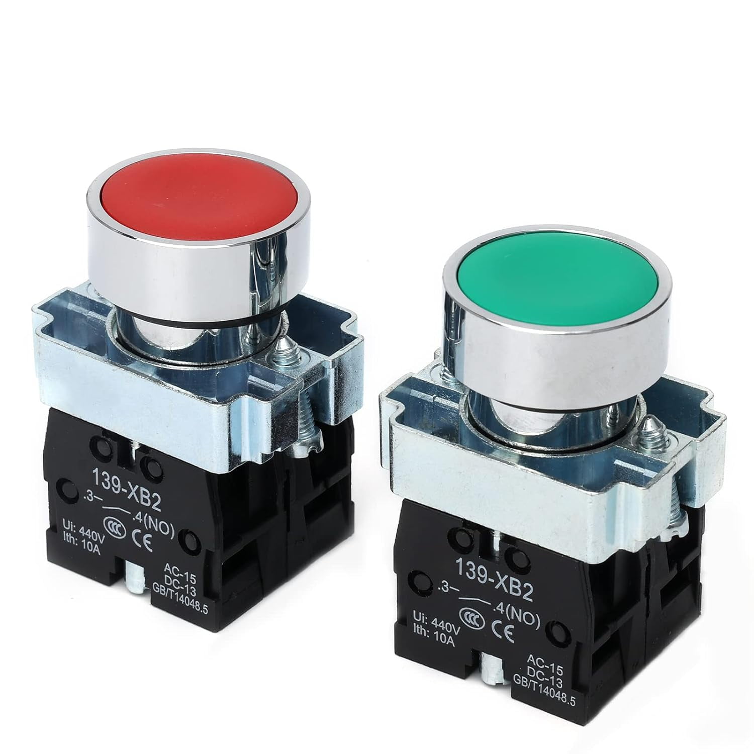 2PCS 22mm Momentary Push Button Switch 1NO 1NC 10A 440V Metal Material XB2-11BN.(1Green & 1Red ...
