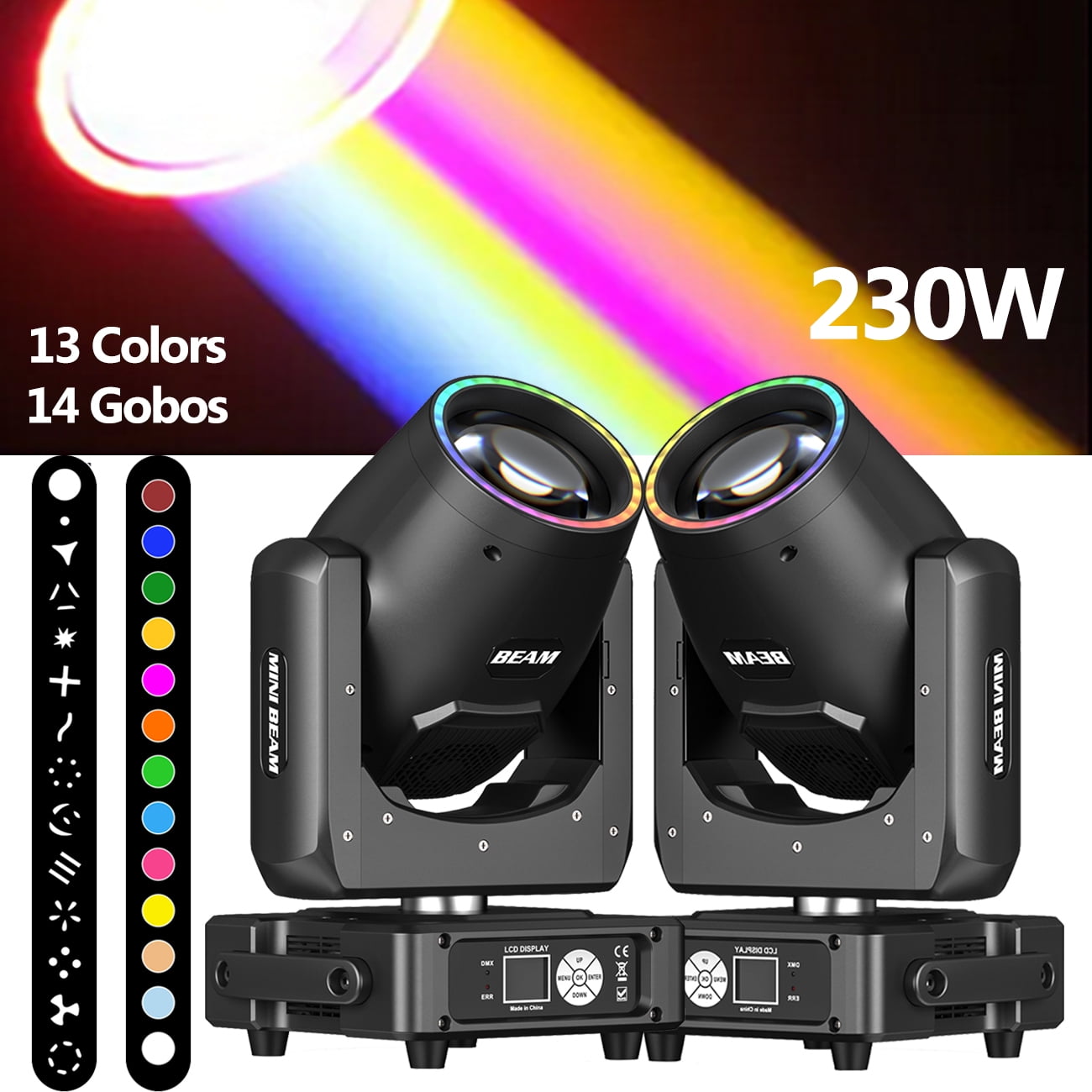 2PCS 230W LED Moving Head RGBW Stage Lights with Strip Lights with 14 ...