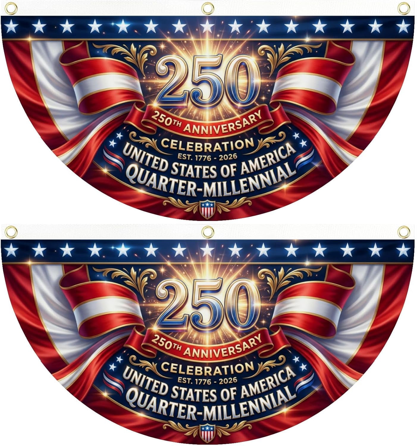 2PCS 250th Anniversary 1.5X3 Bunting Flag Hilarious Fan Shaped Flag ...
