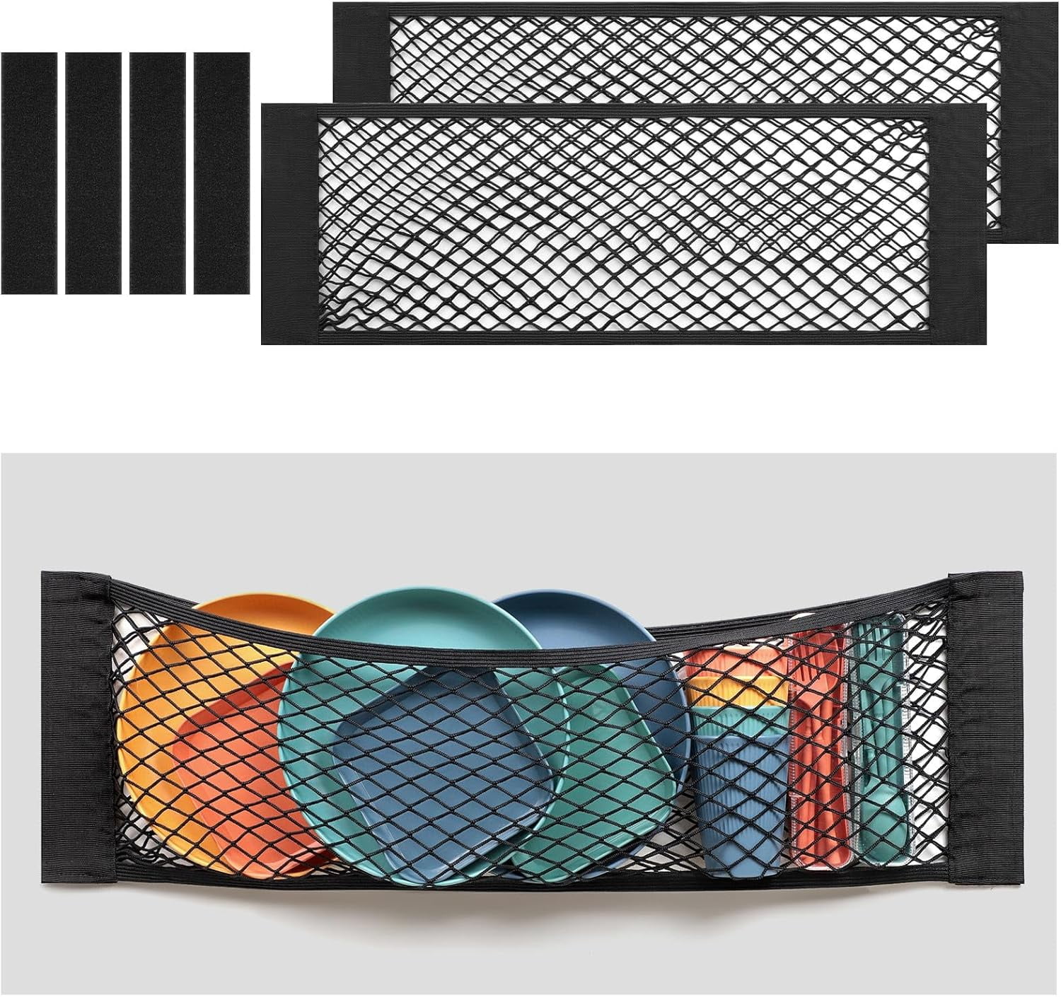 2PCS 25x80cm / 9.8x31.5in Mesh Storage Pocket Bag with Tape Sticker ...