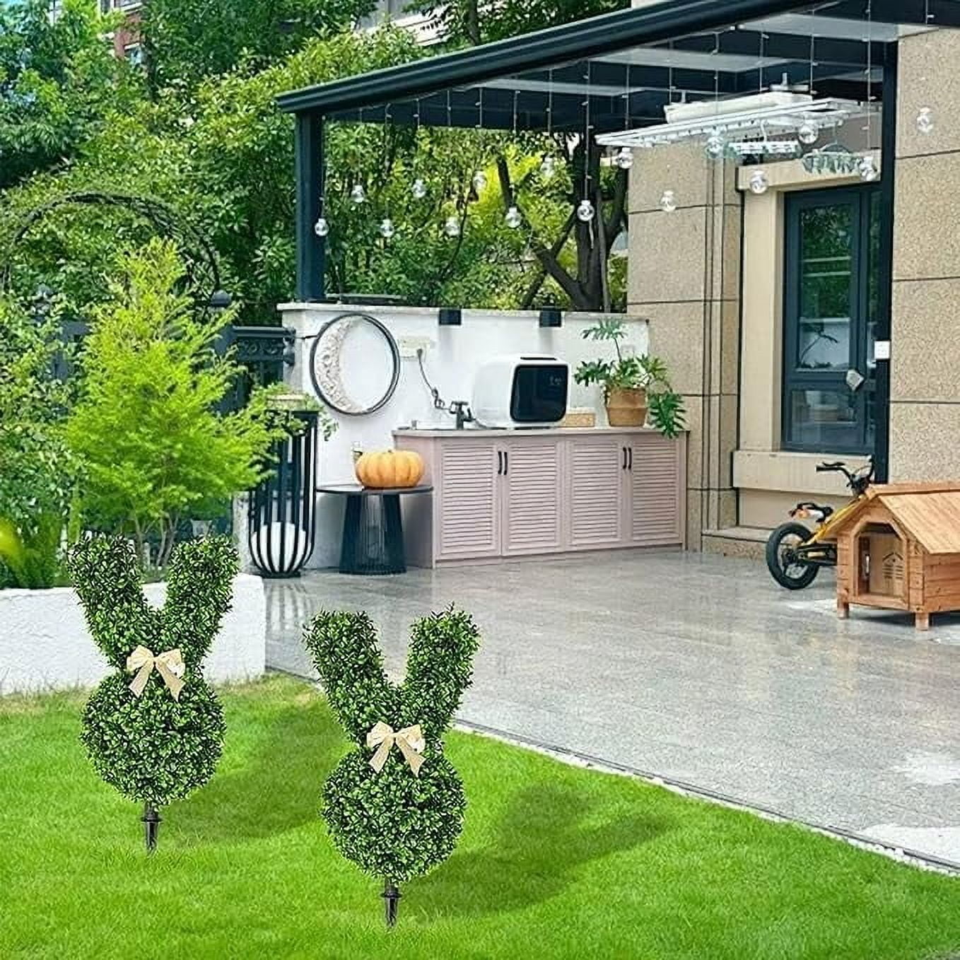 2PCS 28'' Artificial Bunny Shaped Topiary Trees with Ground Spike Set ...