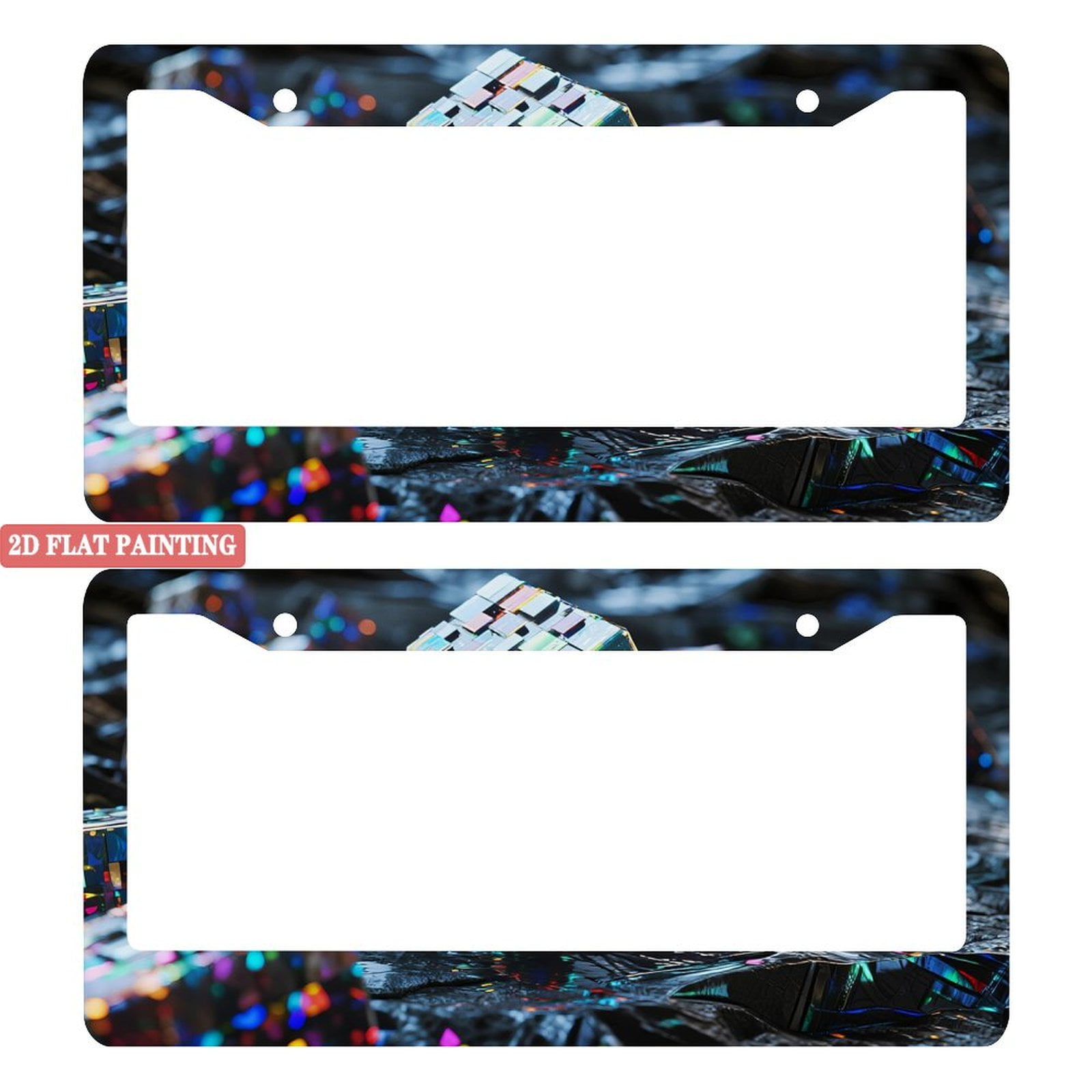 2PCS 2D Flat Painting Colorful Pattern License Plate Frame with ...