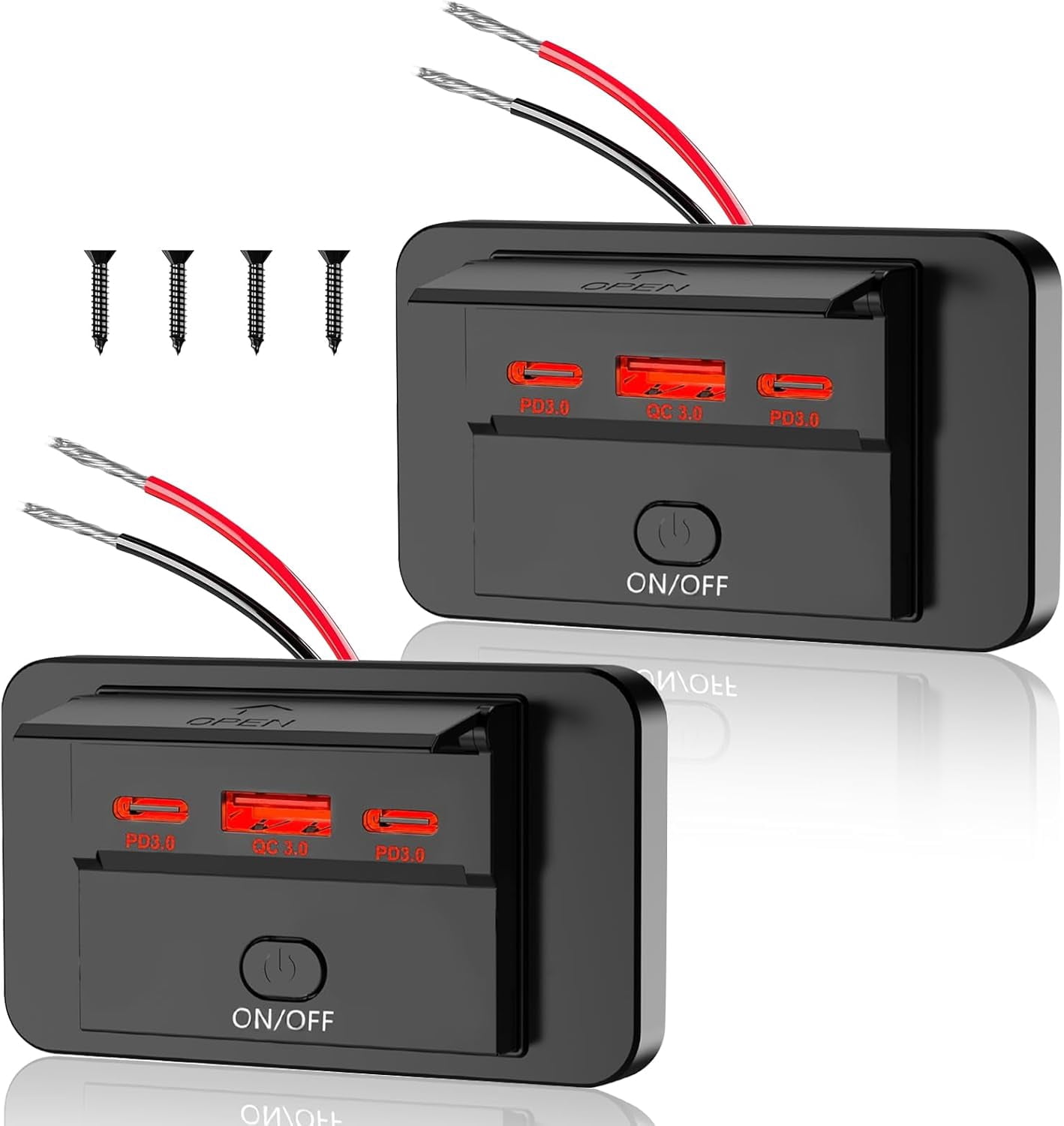 2PCS 3 Ports 12V RV USB Outlet 90W, Dual PD3.0 Type-C Quick Charge 72W ...