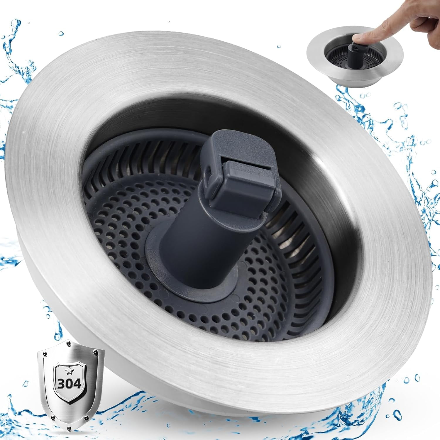 2PCS 3-in-1 Kitchen Sink Drain Strainer, Pop Up #304 Stainless Steel ...
