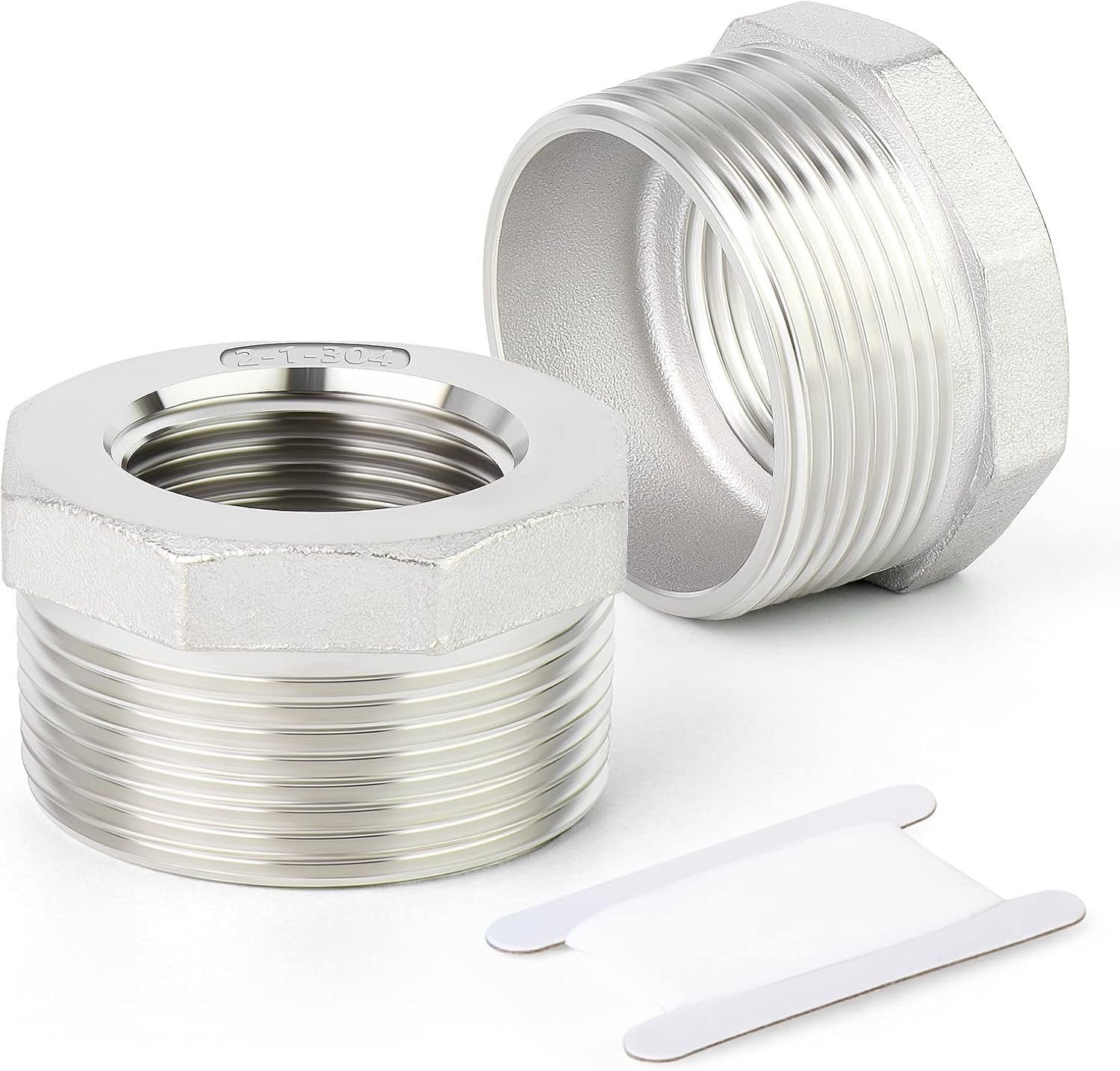 2PCS 304 Stainless Steel Reducer Hex Bushing, 2" NPT Male x 1" NPT ...