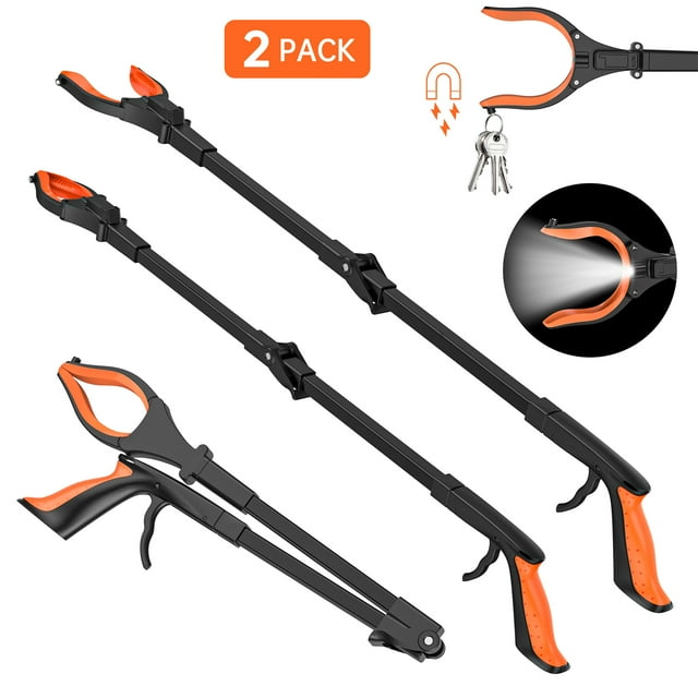 "2PCS 32"" Folding Reacher Grabber Tool with Light, Anti-Slip Jaw ...