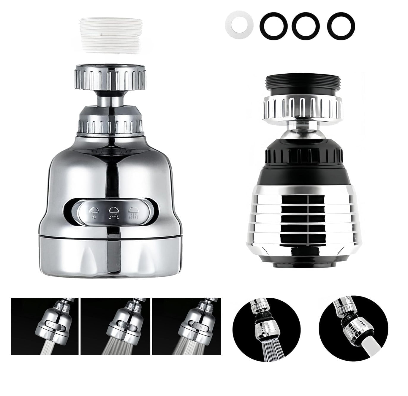 2PCS 360 Degree Rotating Faucet Aerator Accessories 3 Mode Adjustable ...