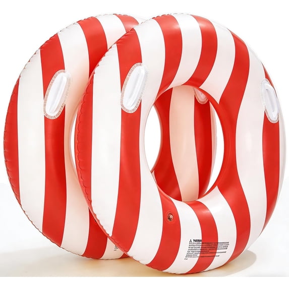 2PCS 37" Inflatable Pool Floats for Adult Striped Swim Ring Pool ...