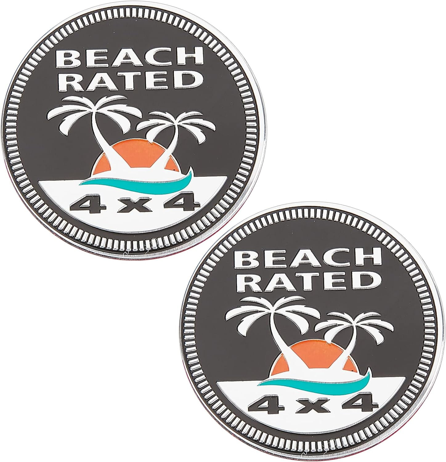 2PCS 3D Beach Rated 4 X 4 Metal Car Badge Creative Round Emblem Decals ...