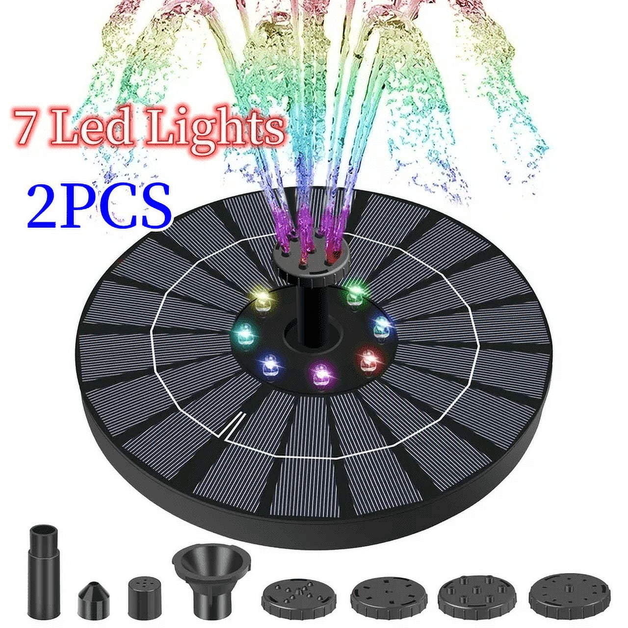 2Packs 7 Colorful Led Lights Solar Fountain Water Pump with 4 Fix Rods ...