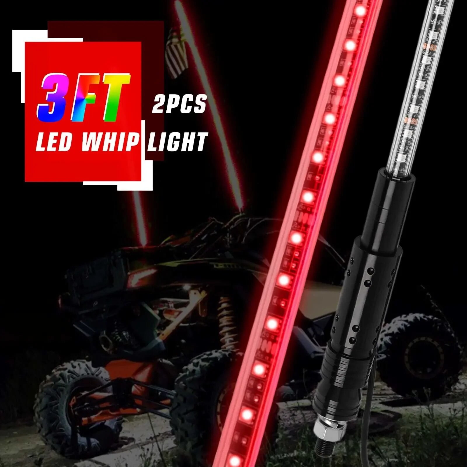 2PCS 3ft Spiral LED Whip Light for UTV Compatible with Polaris RZR 800 ...