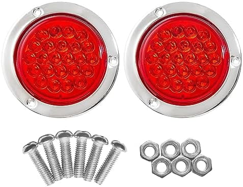 2PCS 4” Round LED Trailer Tail Light with Stainless Steel Chrome Bezels ...