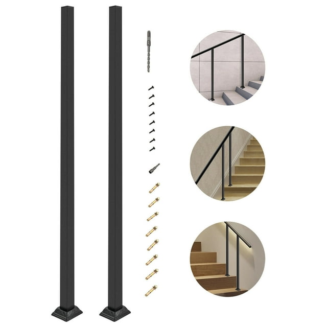 2PCS 48 inches Square Deck Railing Wrought Iron Metal Handrail Post Kit ...