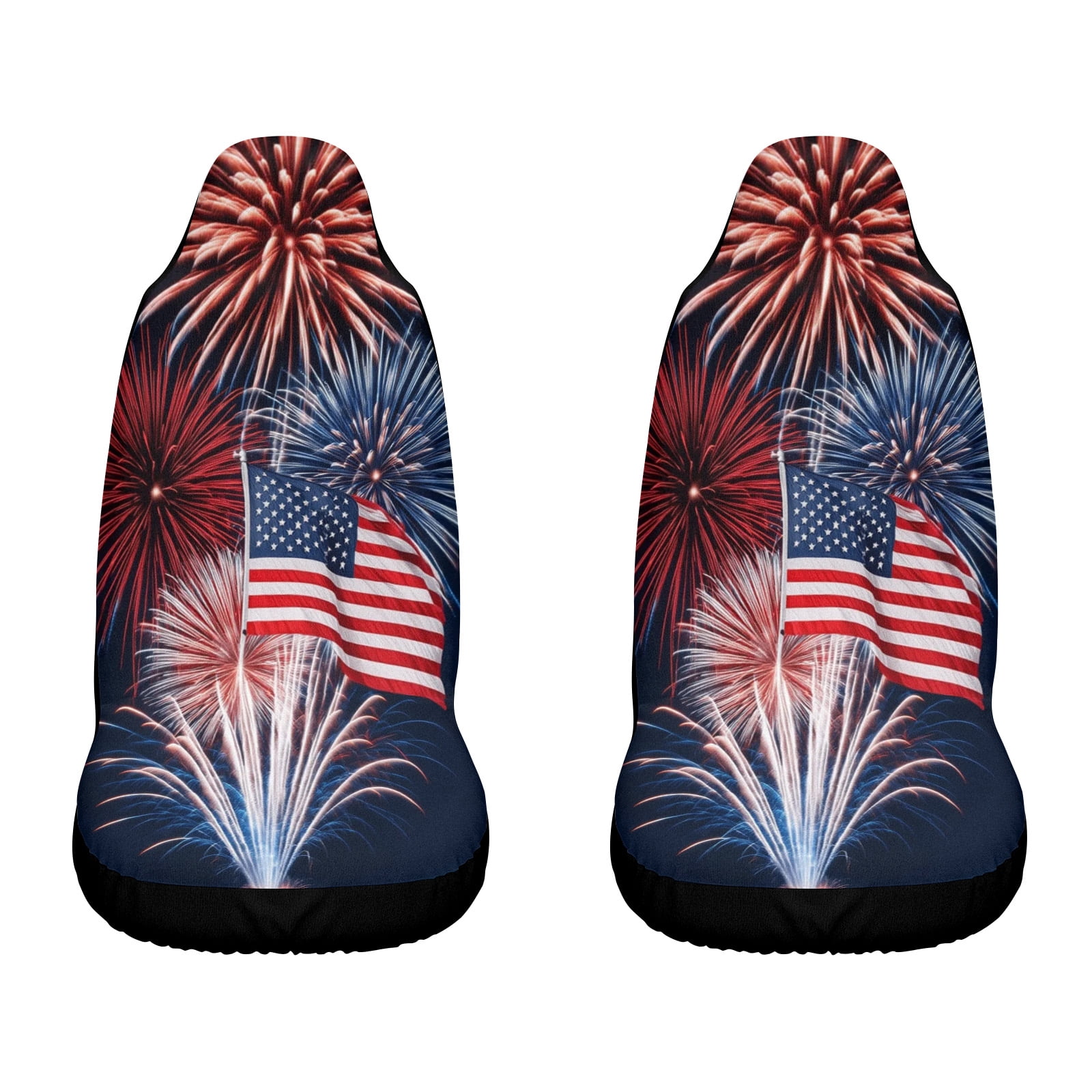 2PCS 4th of July Patriotic Car Seat Covers, USA Flag & Fireworks Print ...
