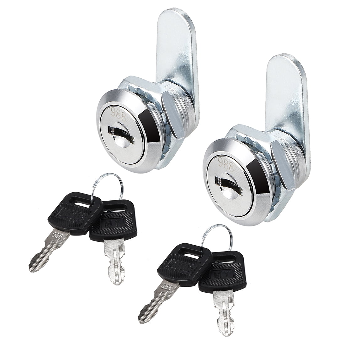 2PCS 5/8" Cylinder Zinc Alloy Chrome Finish Cam Lock w Key, Keyed ...